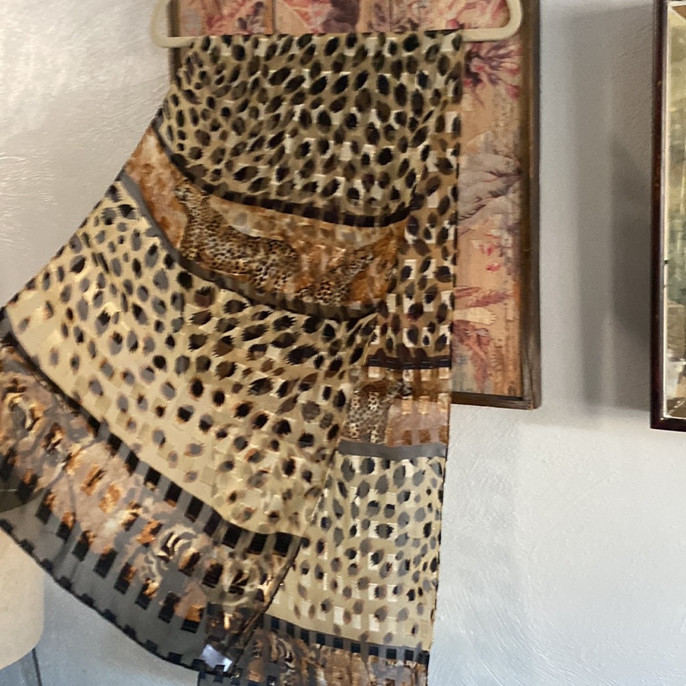 80s Vintage Long Leopard Print Metallic Thread Geom S… - Gem
